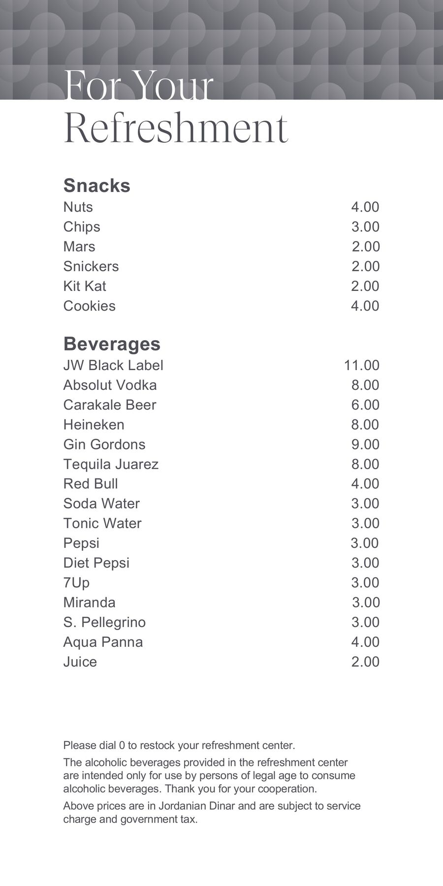 Sheraton Amman - MiniBar Menu by Cluster... - Flipsnack