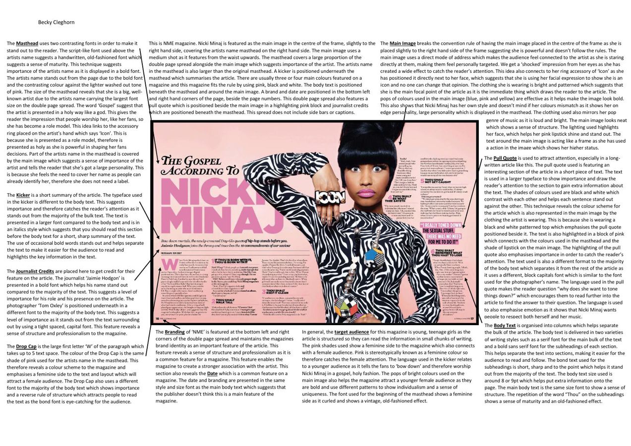 Magazine Analysis For Double Page Spread - Nicki Minaj by Becky ...