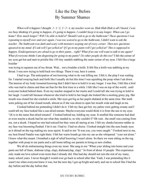 Summer Shames - Personal Narrative Final Draft by Sarah Kieval - Flipsnack