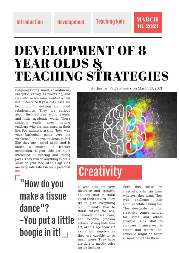 Development of 8 year olds and teaching strategies by Paige Powers ...