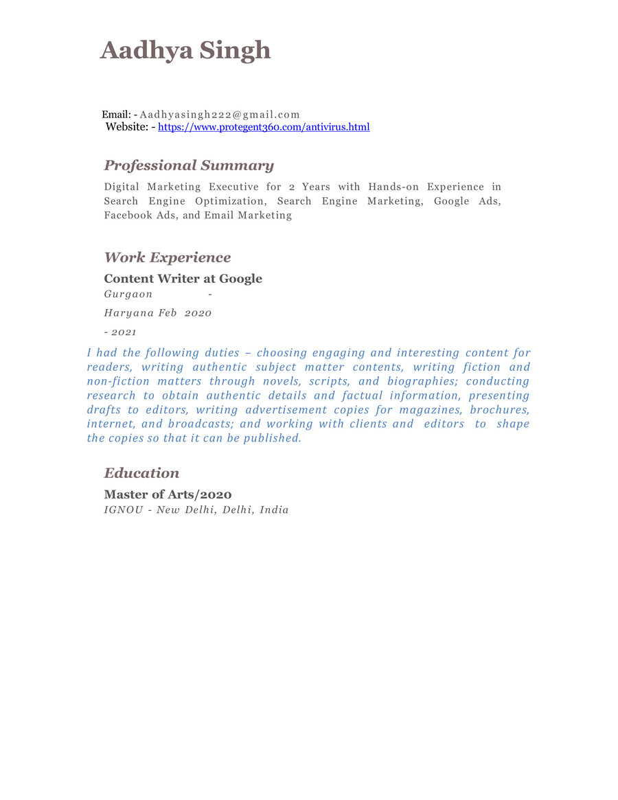 Aadhya Resume by Aadhya Singh - Flipsnack