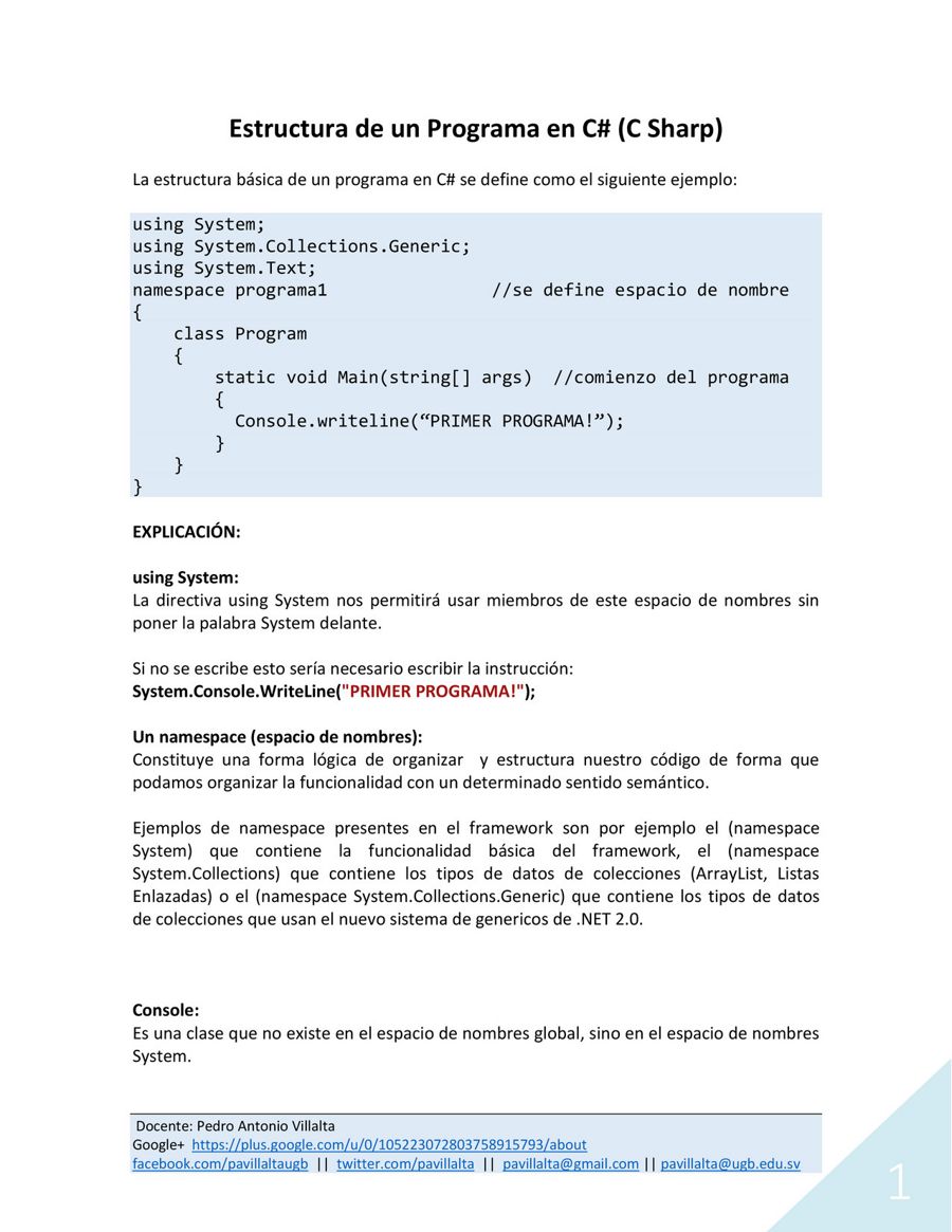 Estructura de un programa en C (Sharp) by Ricardo... - Flipsnack