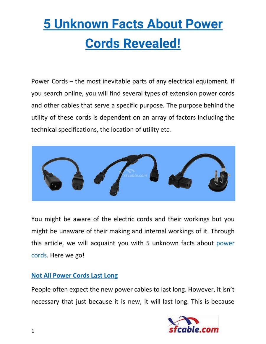 5 Unknown Facts About Power Cords Revealed by SF Cable - Flipsnack