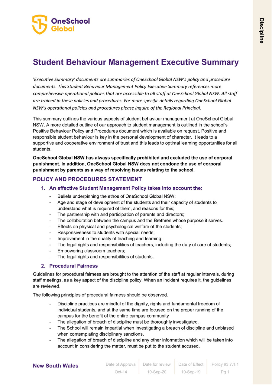 POL_NSW_ADM_ Student Behaviour Management Policy_Executive S by Info ...