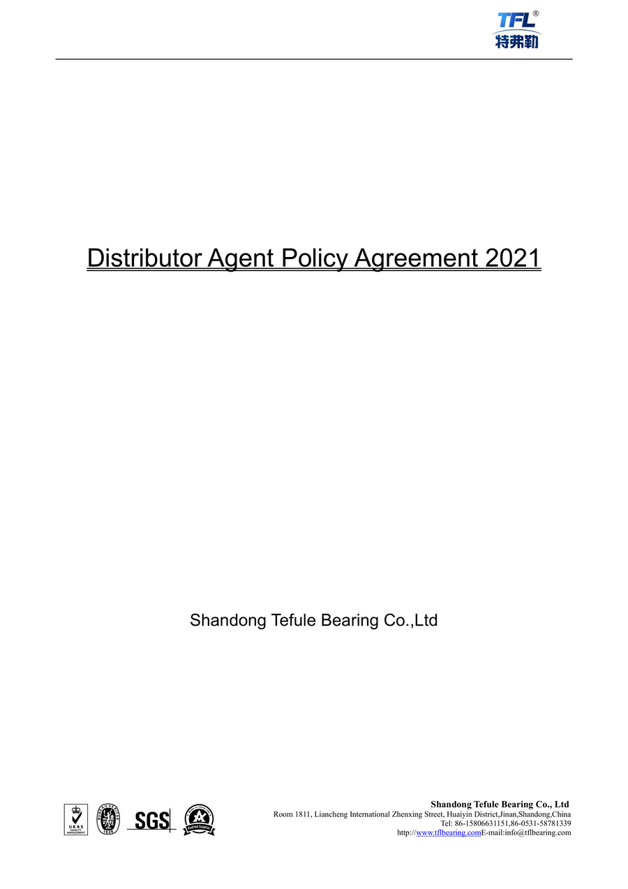 Distributor Agent Policy Agreement 2021 by TFL BEARING - Flipsnack