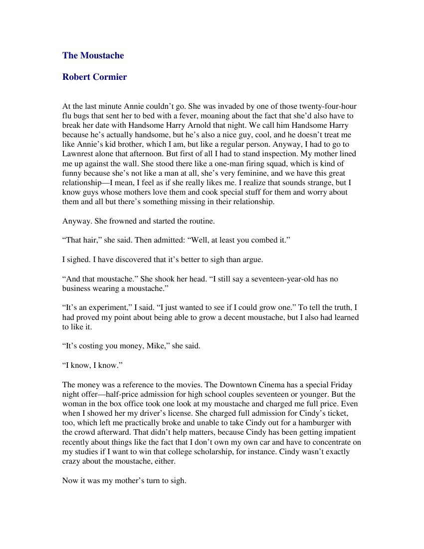 The Moustache - Robert Cormier by Jeannine Kloss - Flipsnack