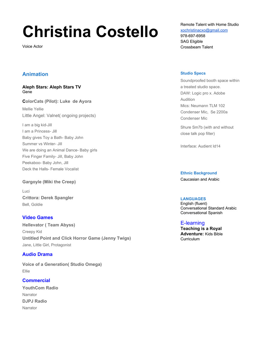 Christina Costello Voice over Resume by - Flipsnack