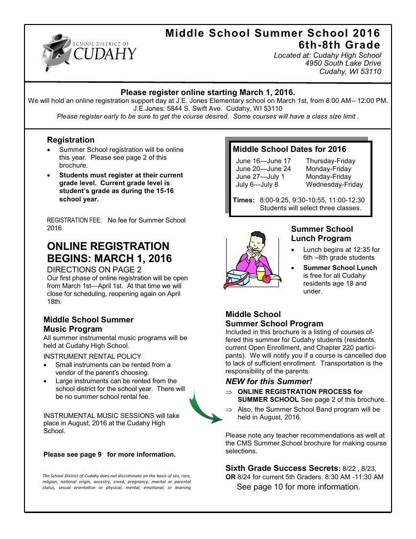 Summer School Brochure for 2016 Middle School by Mickey Chavannes ...