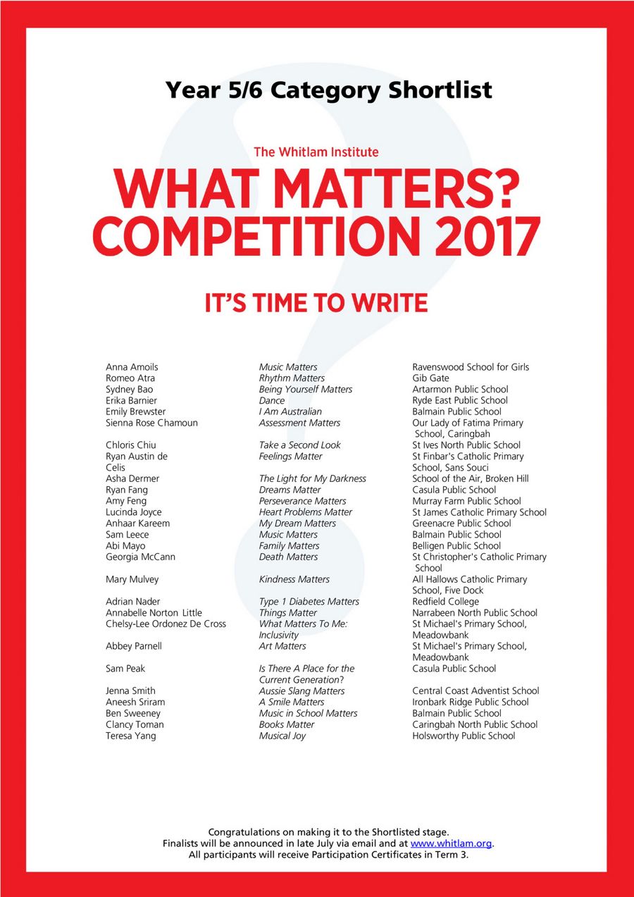 2017 What Matters? Competition Shortlist by Whitlam Institute - Flipsnack