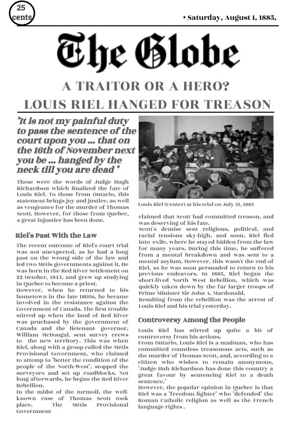 Newspaper Summative Louis Riel Ayesha S by Ayesha Siddique - Flipsnack