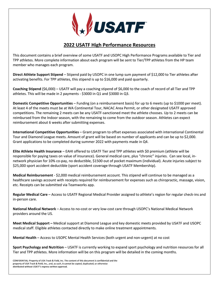 USATF High Performance Programs Tier Benefits by sarah.linehan - Flipsnack