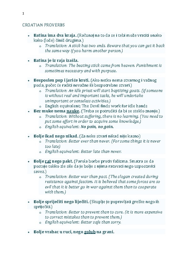 CROATIAN PROVERBS WITH ENGLISH EQUIVALENT by melitica - Flipsnack