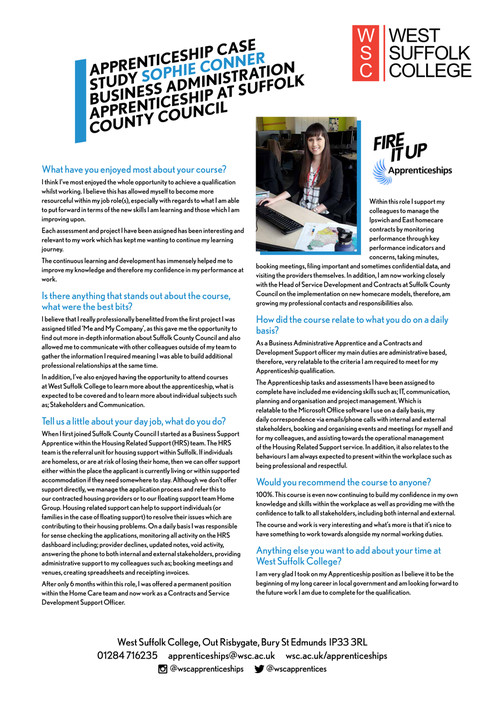 Apprenticeship Case Study - Sophie Conner, Suffolk County Co by West Suffolk College - Flipsnack