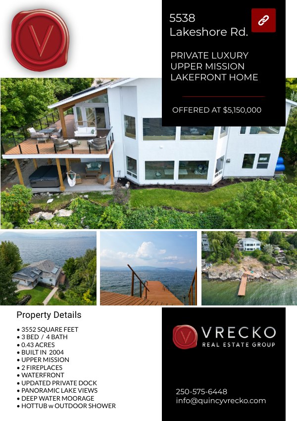 5538 Lakeshore Private Luxury Upper Mission Lakefront Home