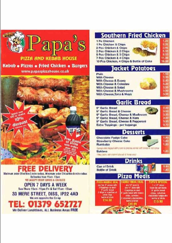Papas Pizza and Kebab House Menu by Robert Green - Flipsnack