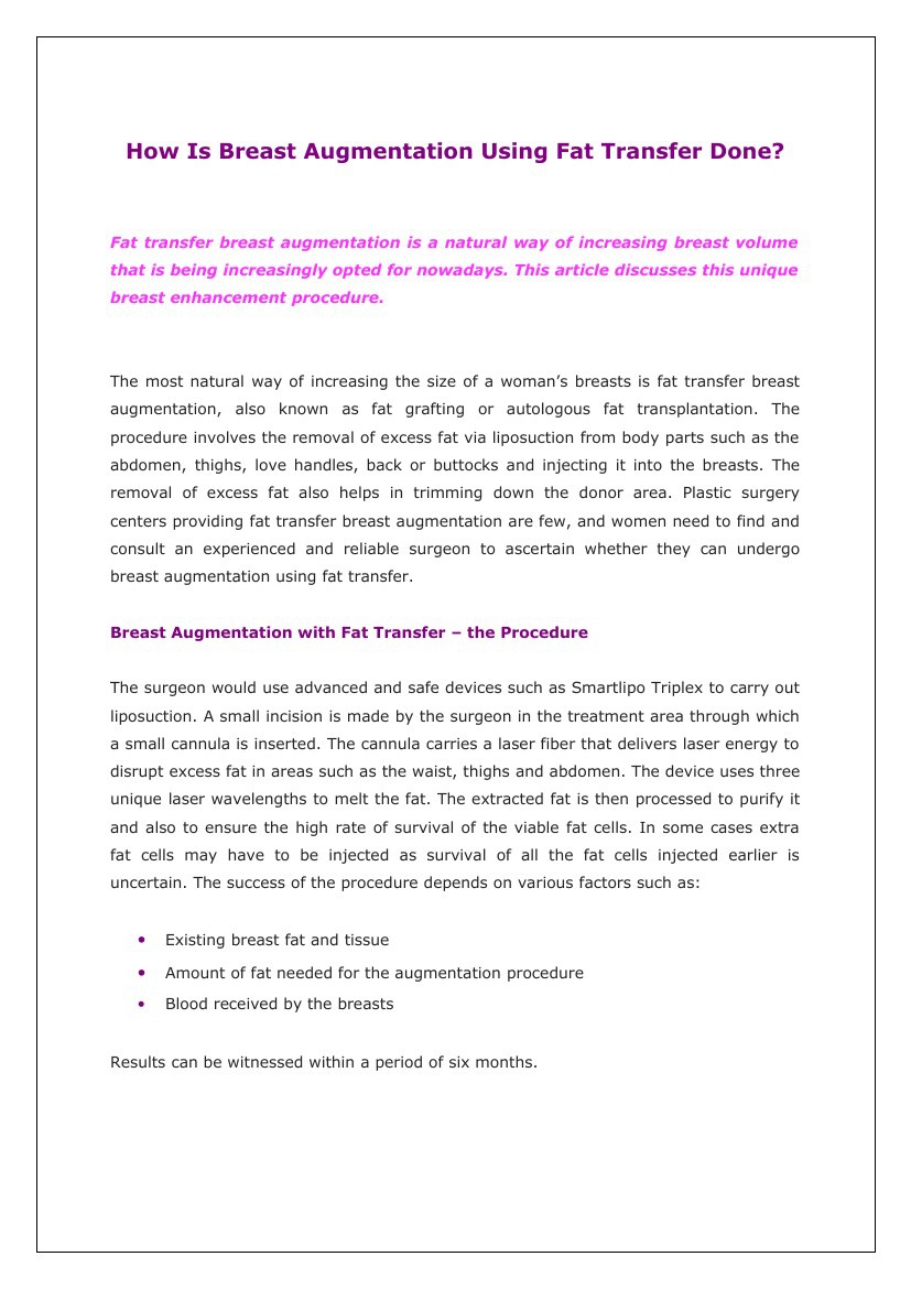 How Is Breast Augmentation Using Fat Transfer Done? by bodysculptnyc ...
