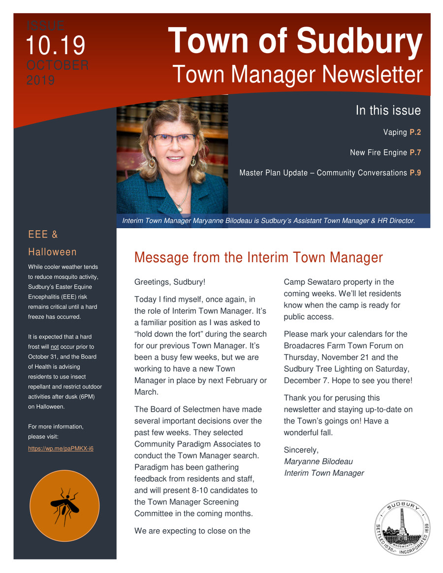 Town Manager's Newsletter October 2019 by Leila - Flipsnack