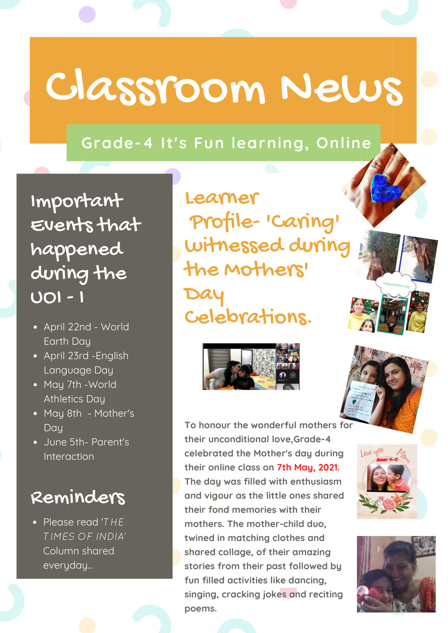 Grade 4 Classroom School Newsletter foor upploading by Neeta Gulati ...