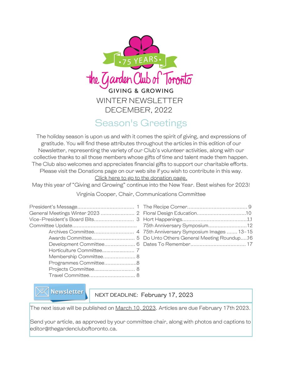 The Garden Club of Toronto - 2022 Winter Newsletter by Garden Club of ...