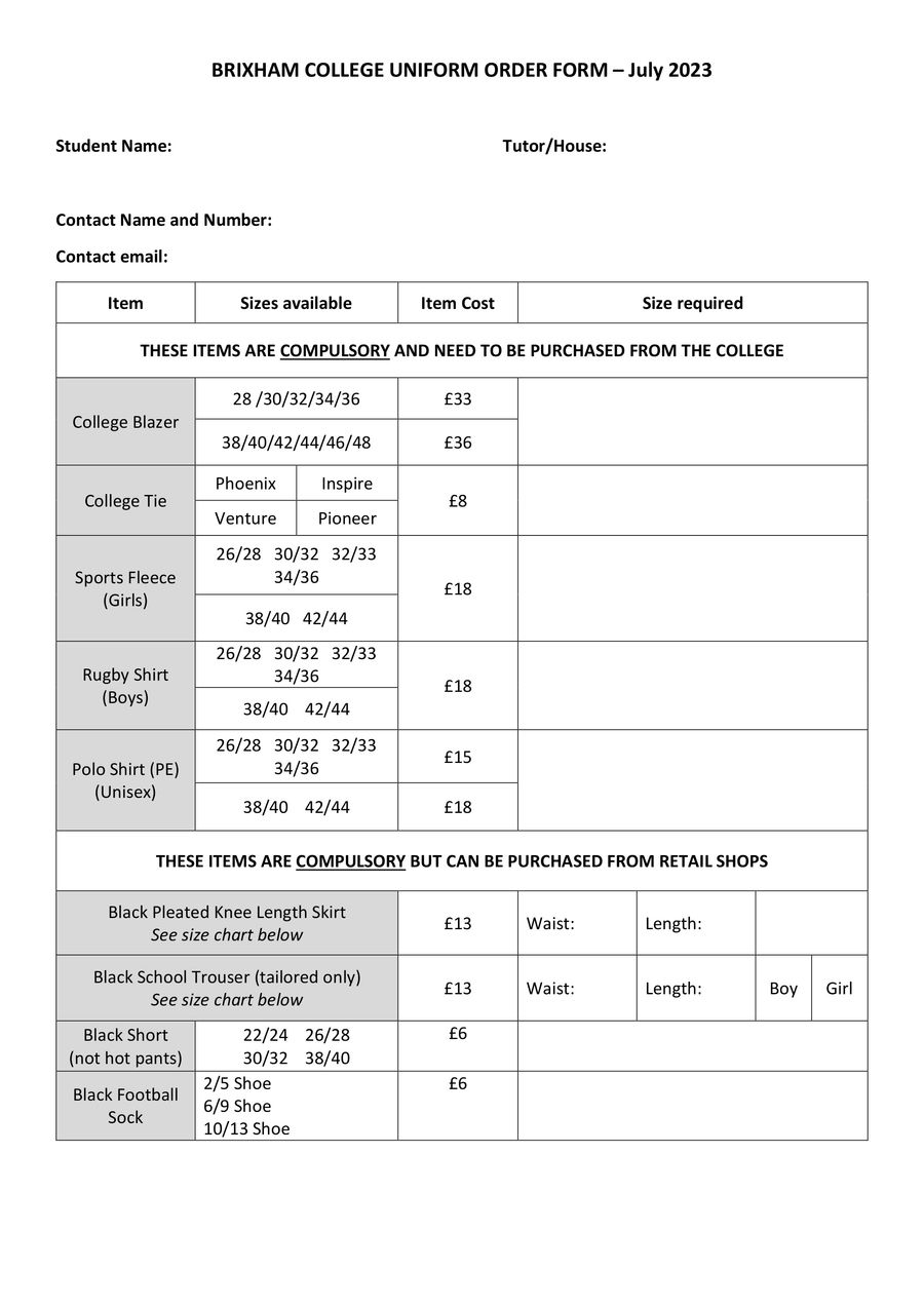 Uniform Order Form - July 2023 (7) by John TOWNSEND - Flipsnack
