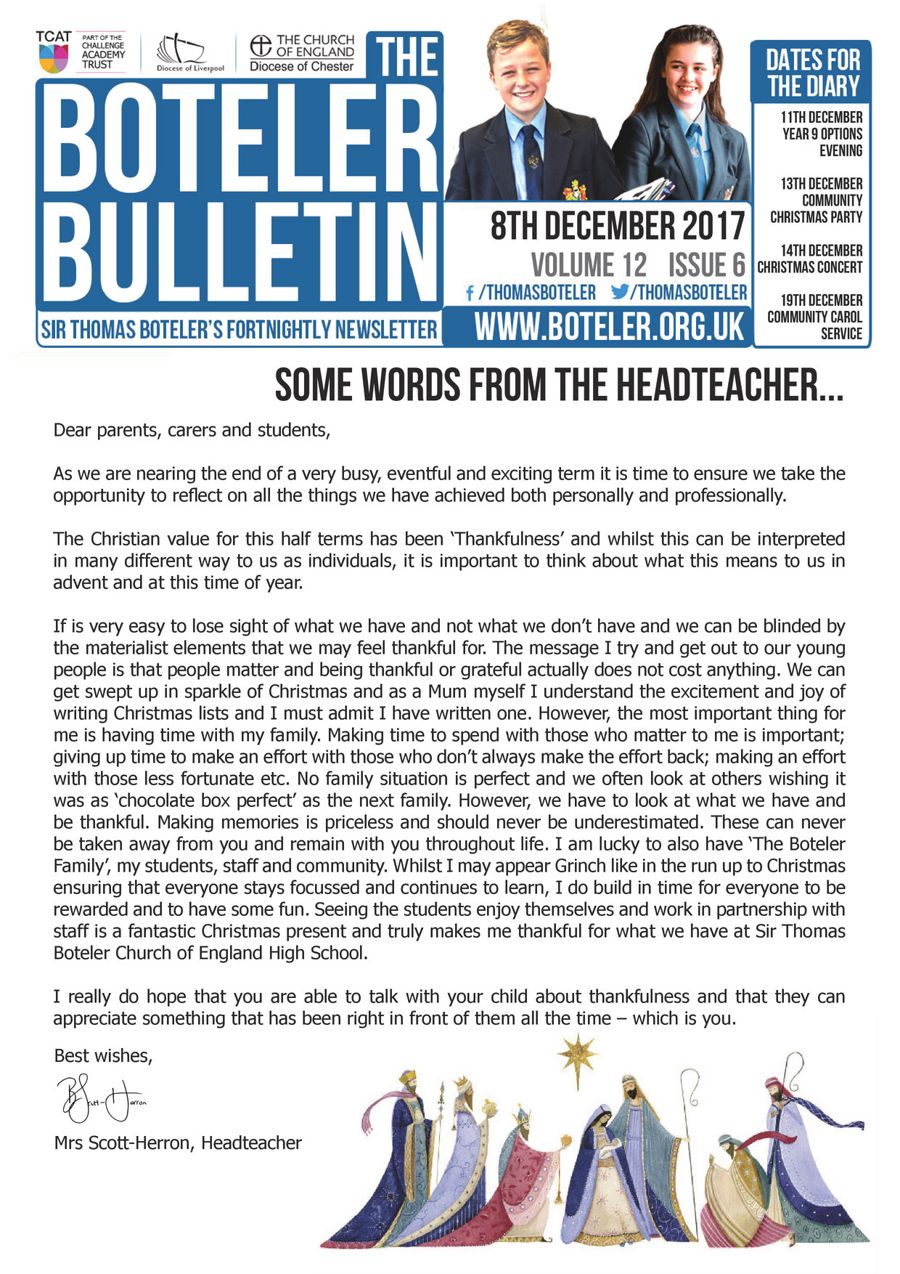 Boteler Bulletin 8th December 2017 by Sir Thomas Boteler Church of Engl ...