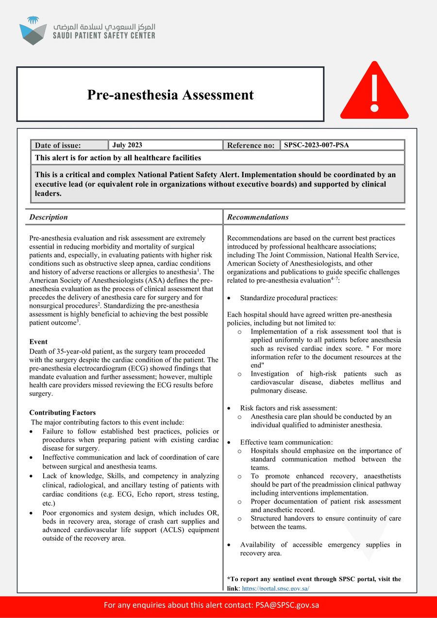 Patient Safety Alert - Pre-anesthesia Assessment by SPSC_KSA - Flipsnack