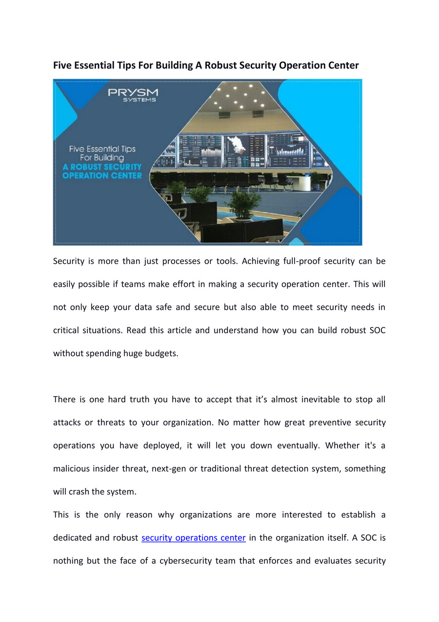 Five Essential Tips For Building A Robust Security Operation by Prysm ...