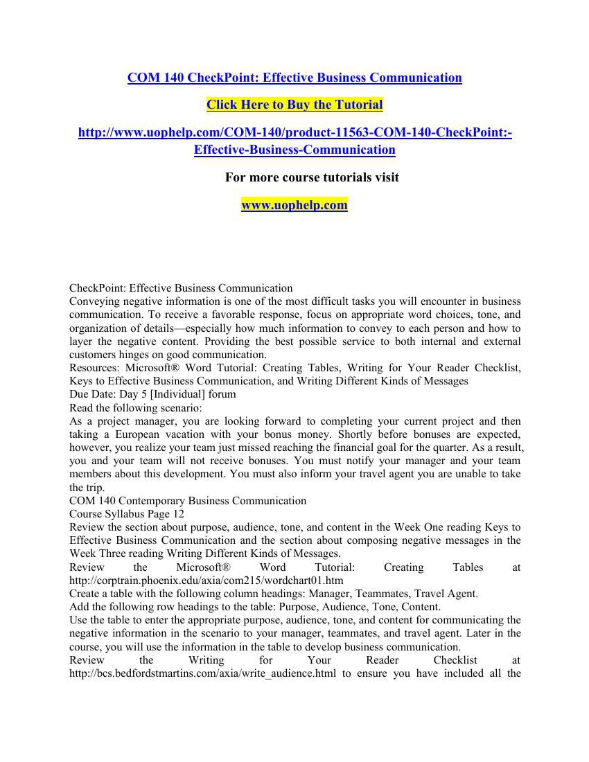 COM 140 CheckPoint Effective Business Communication by 9FEA88AF8D6 ...