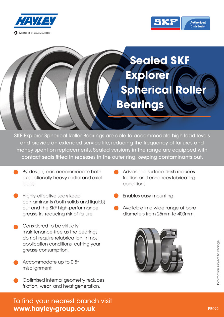 PB092 SKF Sealed Explorer Spherical Roller Bearings by Hayley Group ...