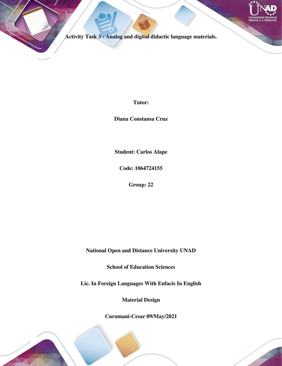 Activity Task 3 - Analog and digital didactic language mater by Carlos Alape - Flipsnack