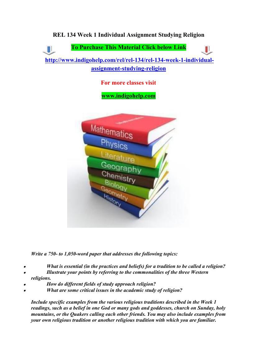 REL 134 Week 1 Individual Assignment Studying Religion by rajesh842 ...