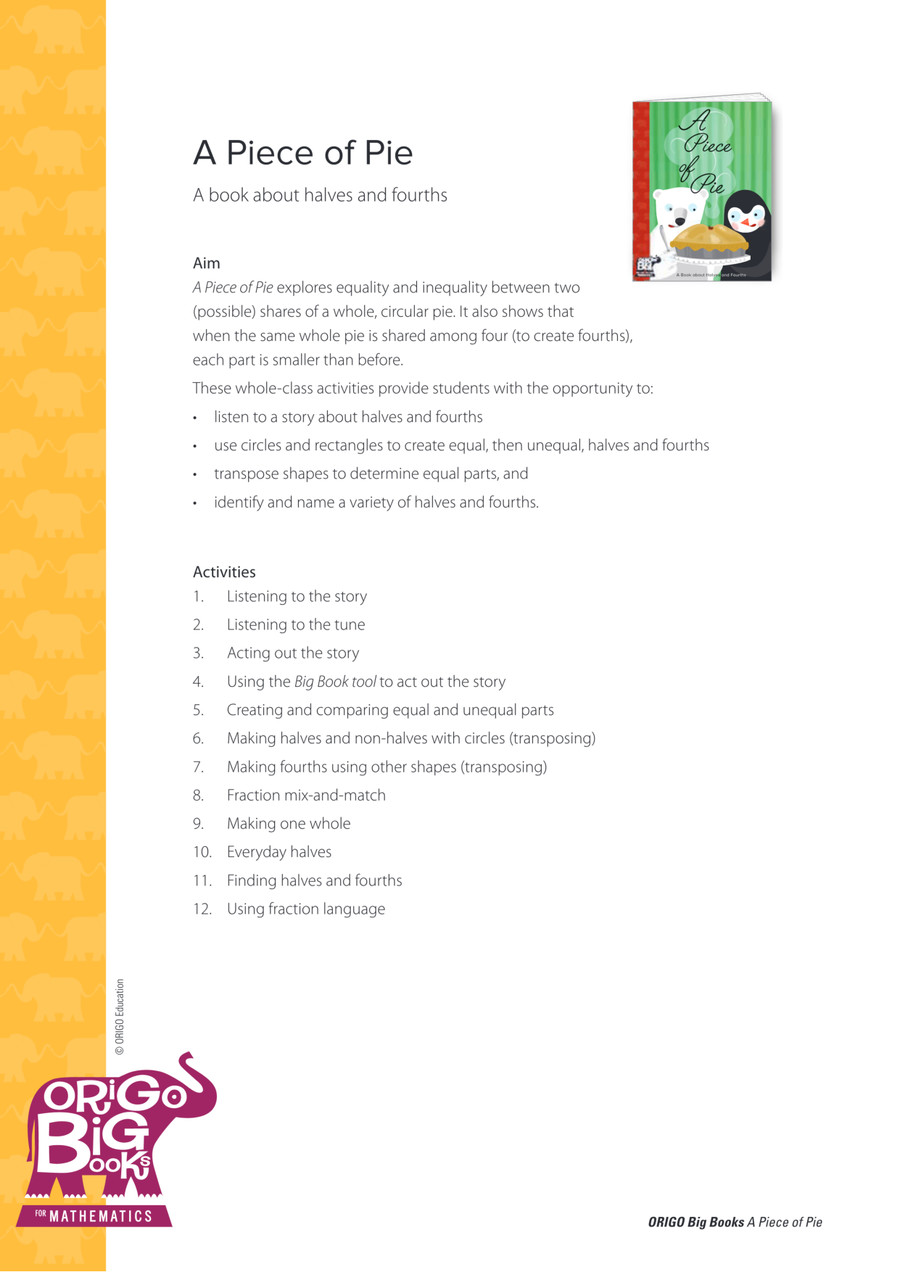 ORIGO Big Books Teachers Notes- A Piece of Pie by ORIGO Education ...