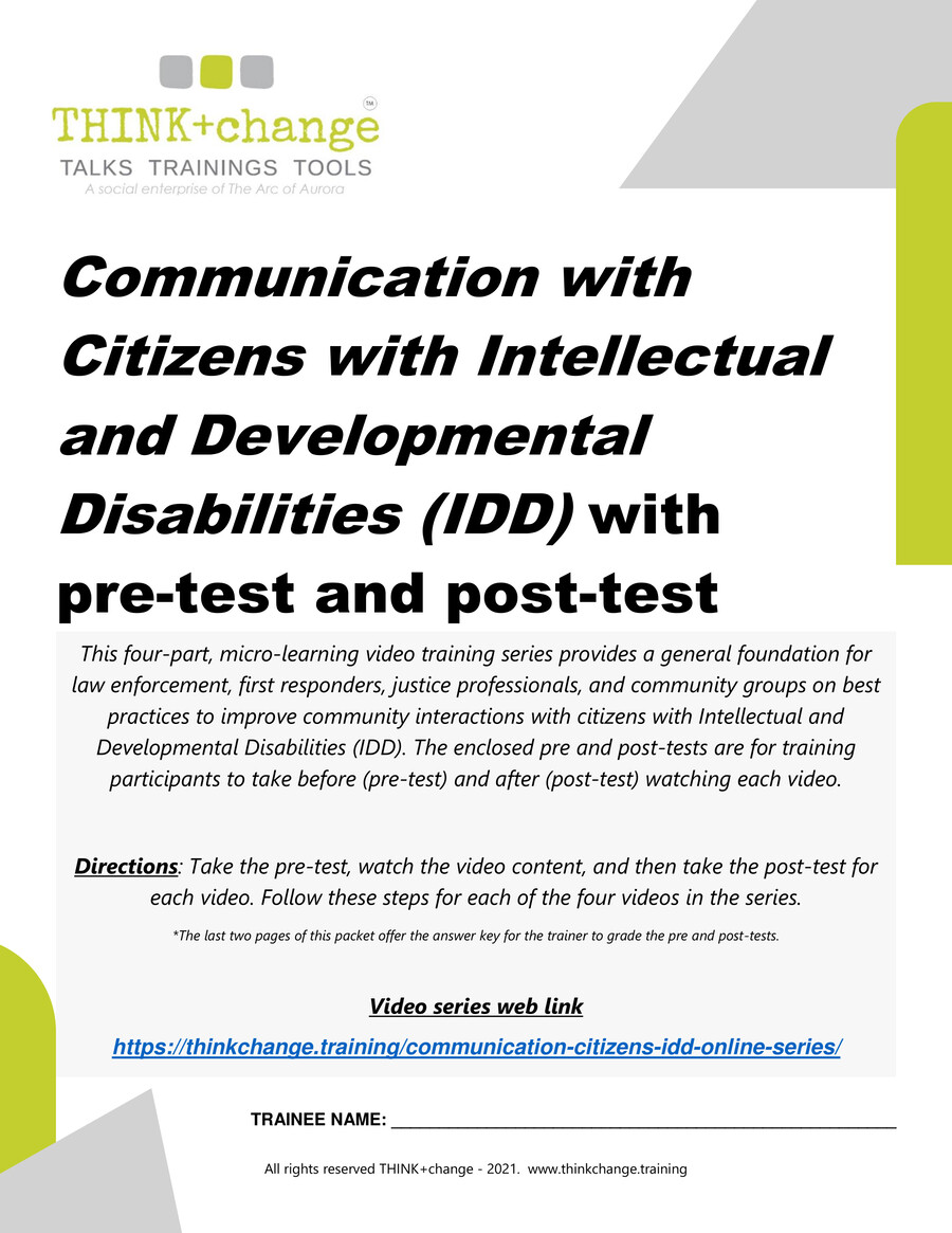 Communication with Citizens with IDD with pre and post tests by The Arc ...