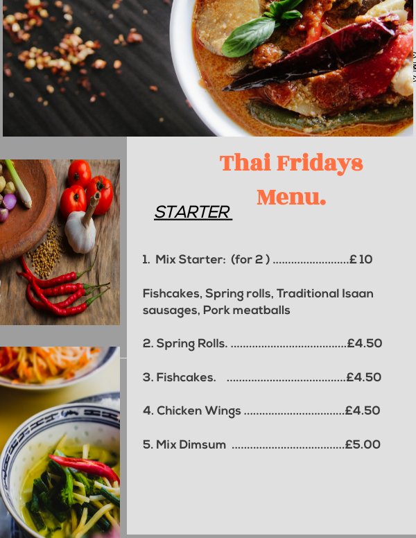 Thai Fridays - Takeaway Menu by - Flipsnack