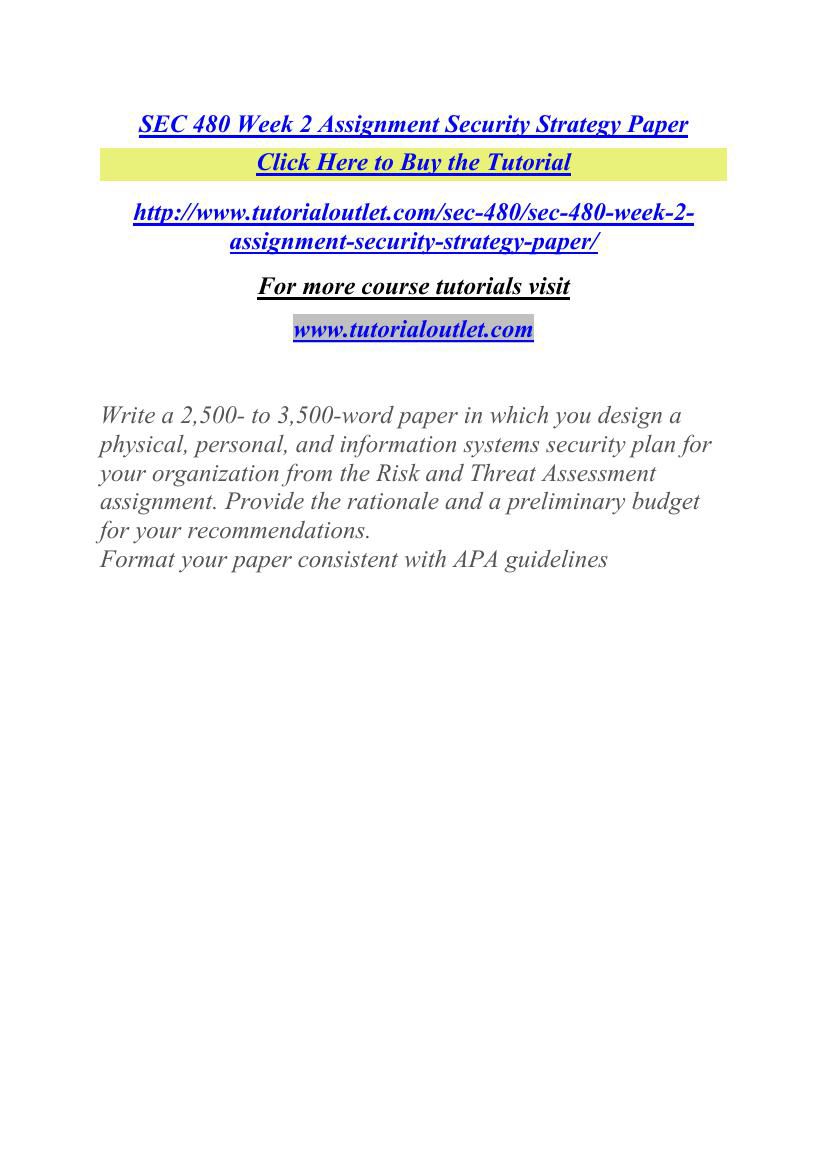 SEC 480 Week 2 Assignment Security Strategy Paper by 959B86B8B7A ...