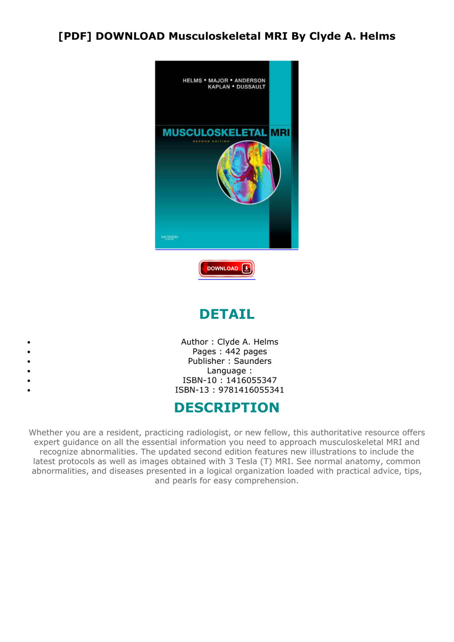 [PDF] DOWNLOAD Musculoskeletal MRI By Clyde A. Helms by celtijurke ...