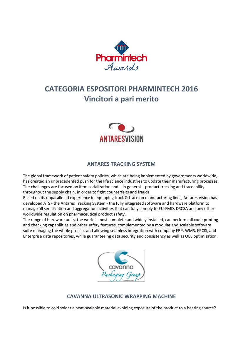 Antares Tracking System is Pharmintech 2016 Awards Winner for In by ...