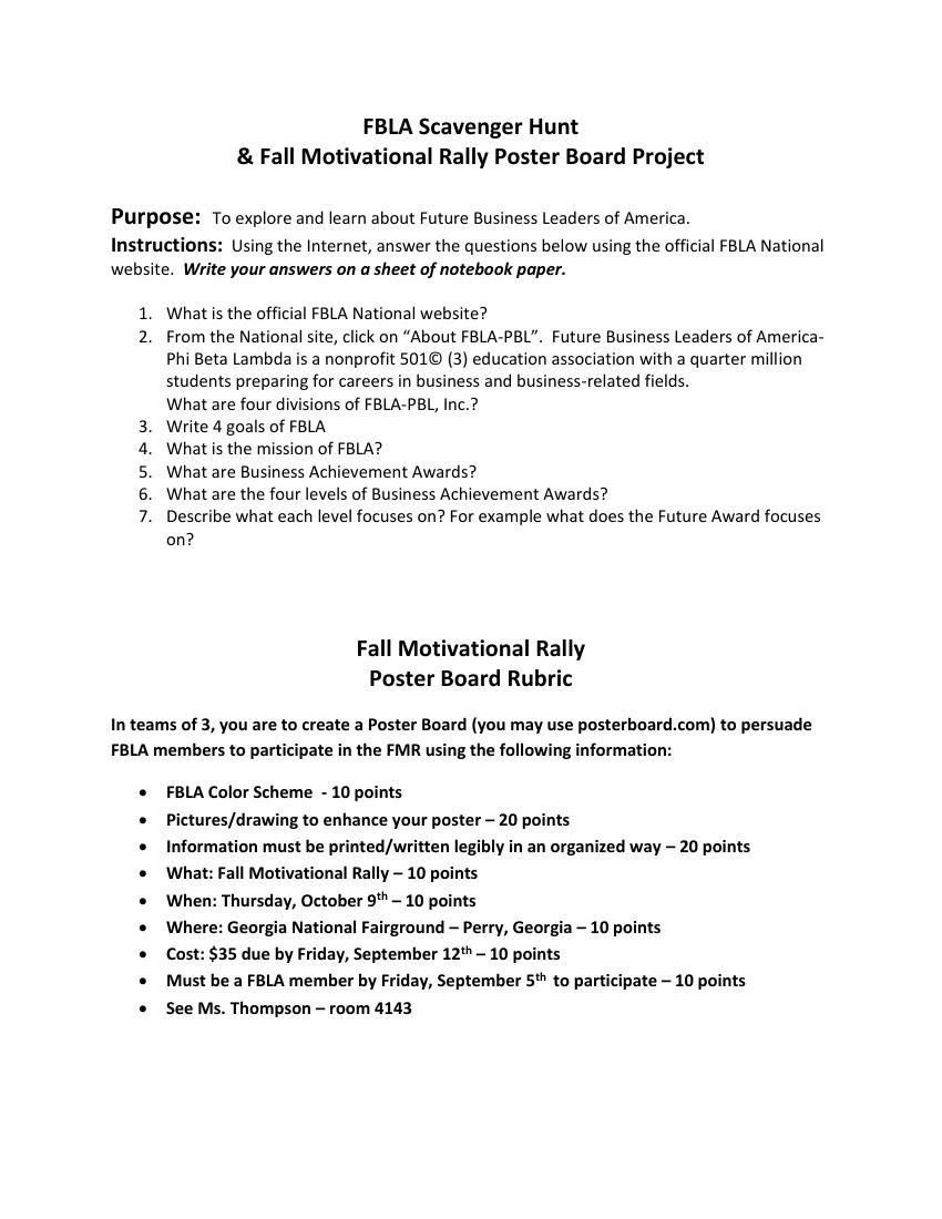 FBLA Scaverger Hunt 2 and FMR Poster Board- Bowen by Marcus T ...