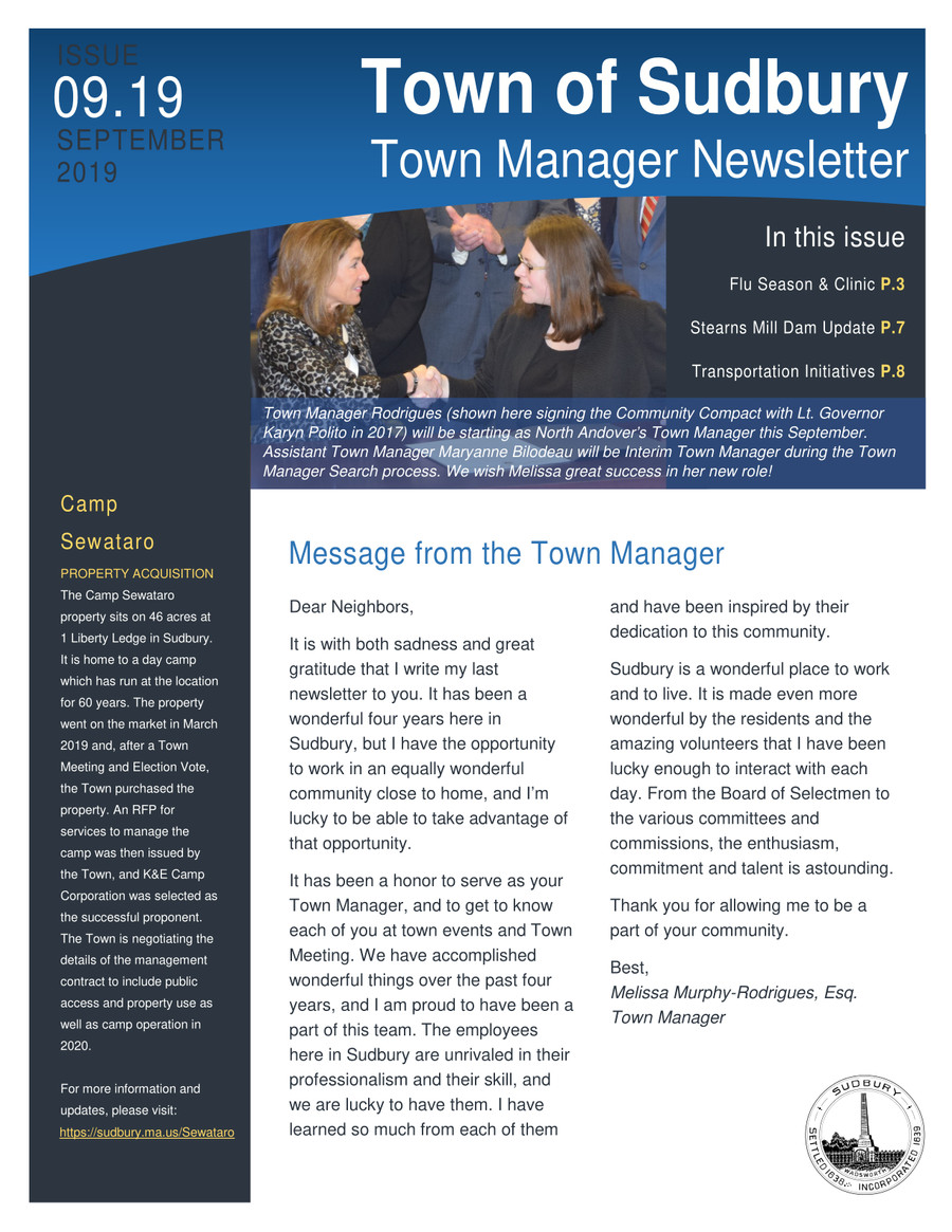 Town Manager Newsletter Sept 2019 by Leila - Flipsnack