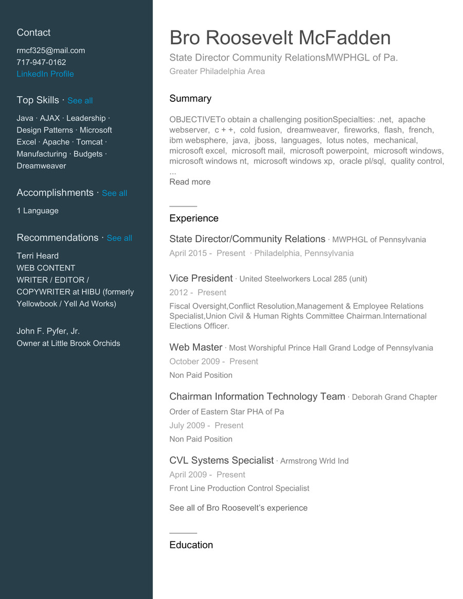 LinkedIn-Generated-Resume by Roosevelt McFadden - Flipsnack
