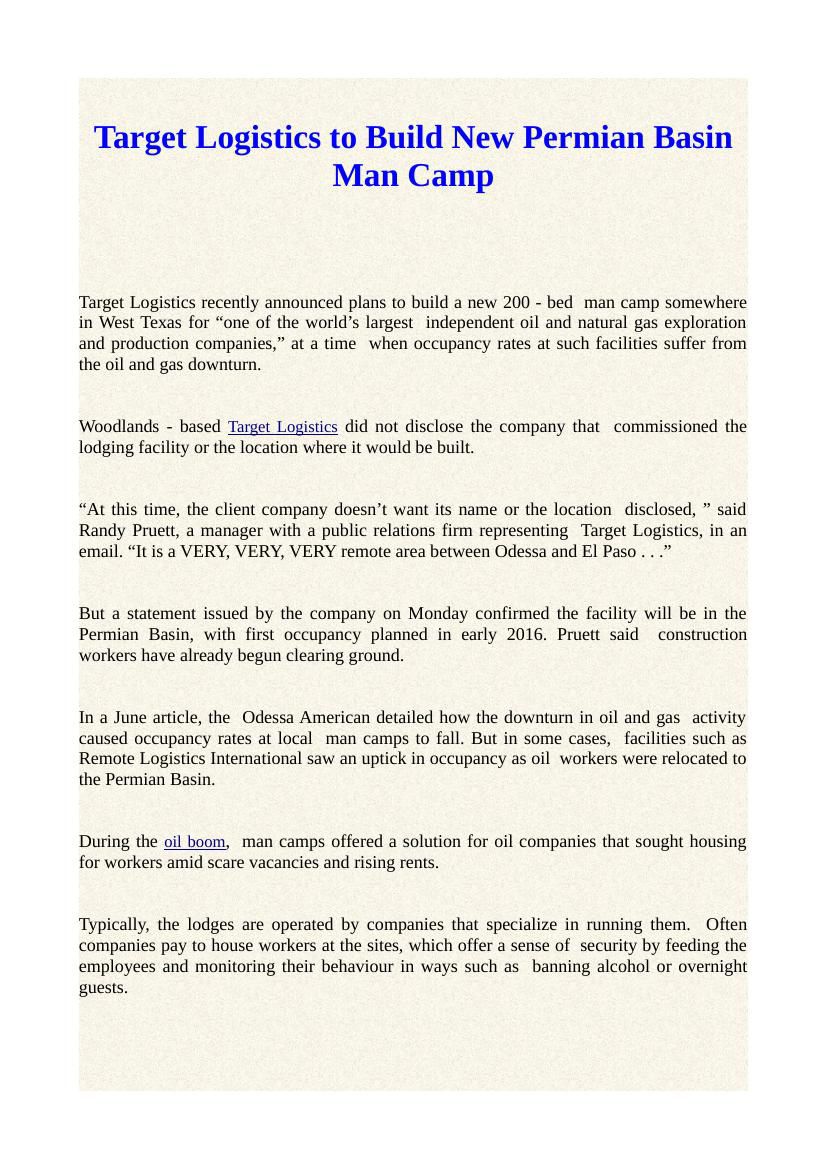 Target Logistics to Build New Permian Basin Man Camp by... - Flipsnack
