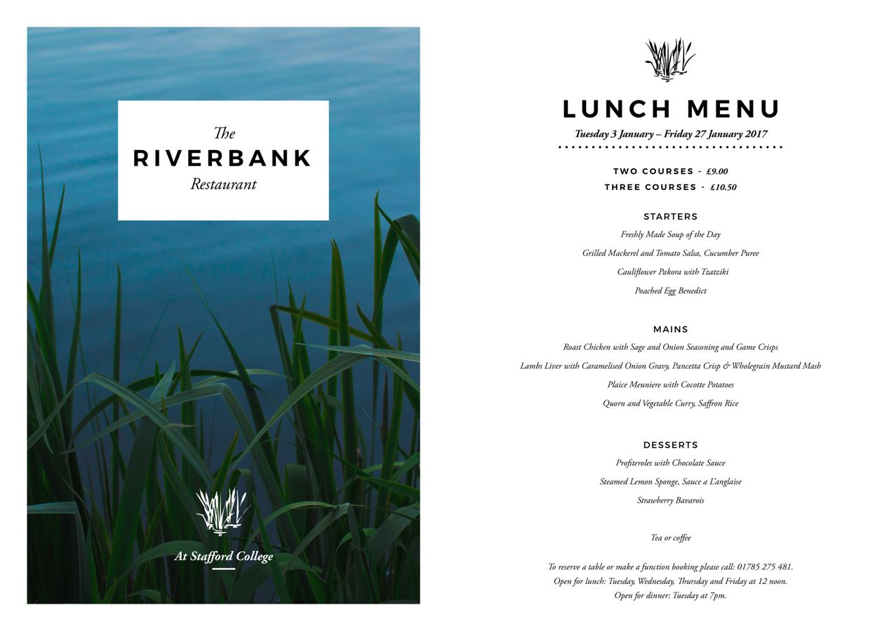 Riverbank Lunch Menu January by Stafford college - Flipsnack