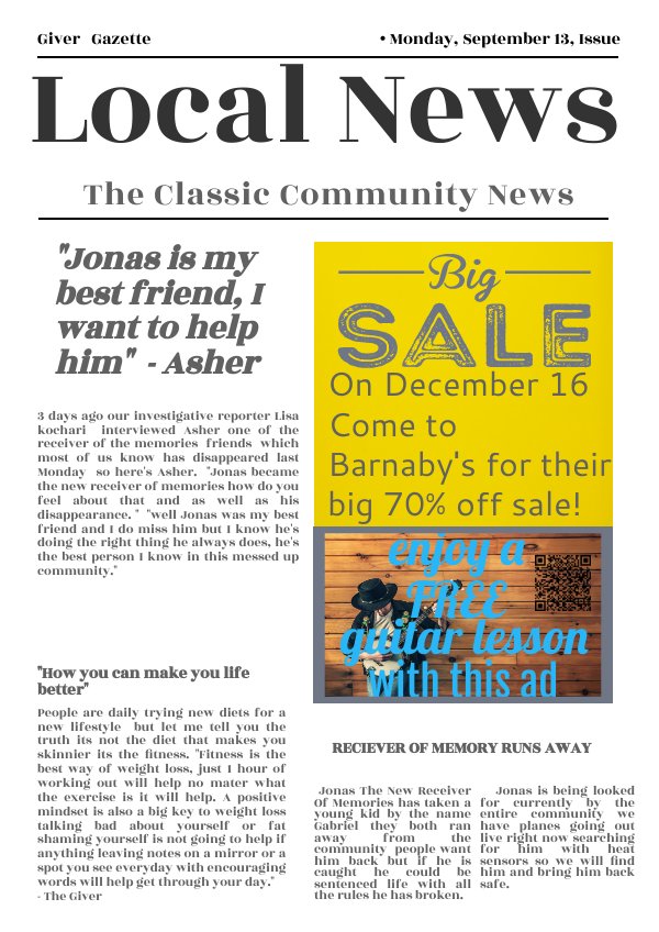 The Giver Newspaper Project - Jacob by Jacob Newport - Flipsnack