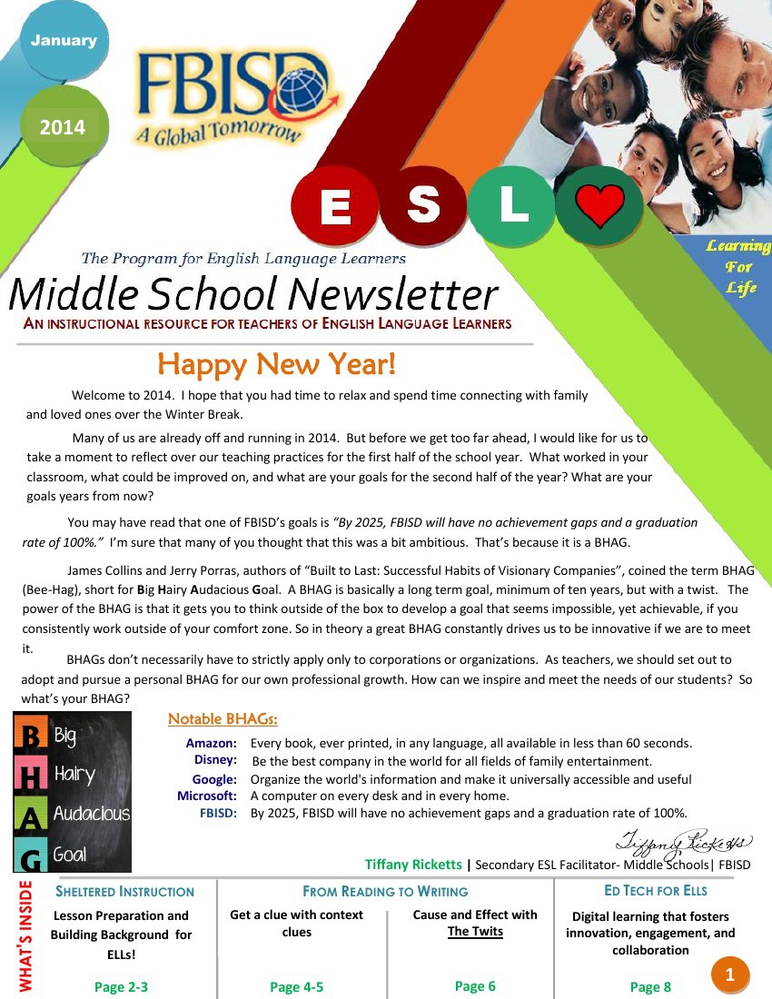The Program for ELLs Middle School Newsletter- January by Tiffany ...