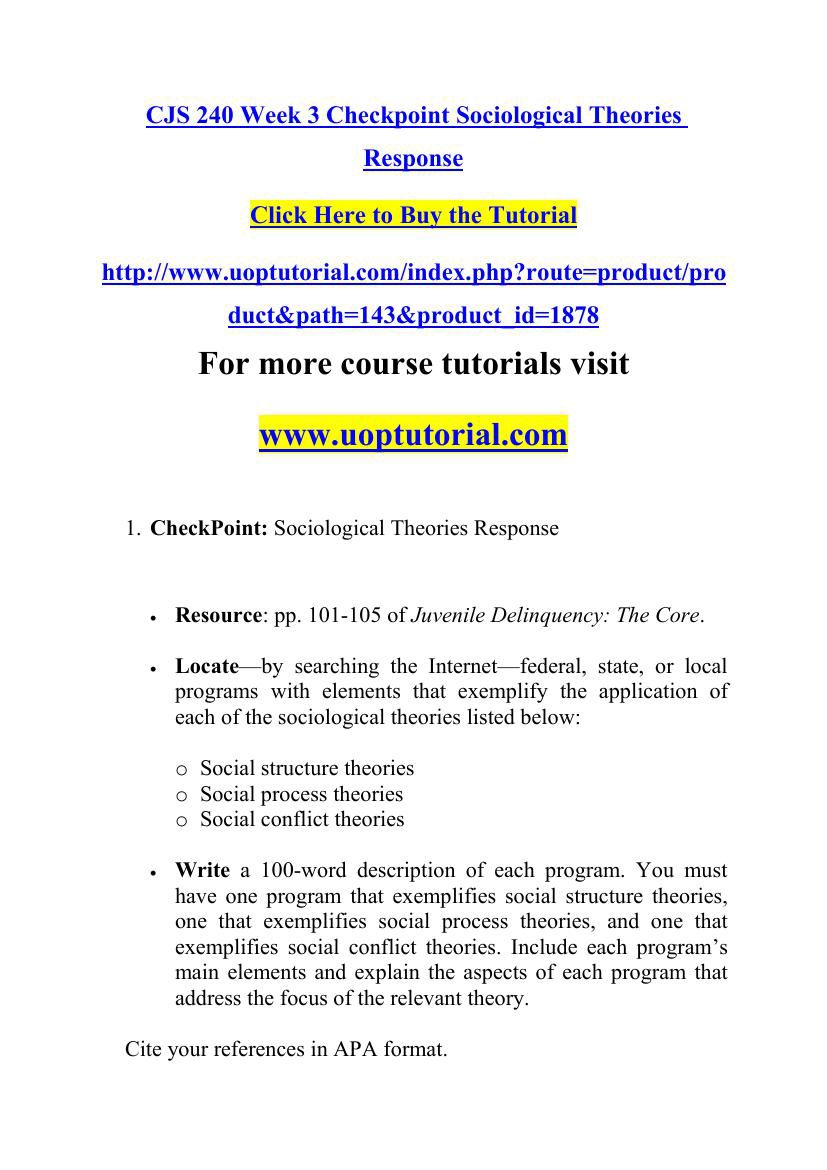 CJS 240 Week 3 Checkpoint Sociological Theories Response by FEC8B7E9E8C ...