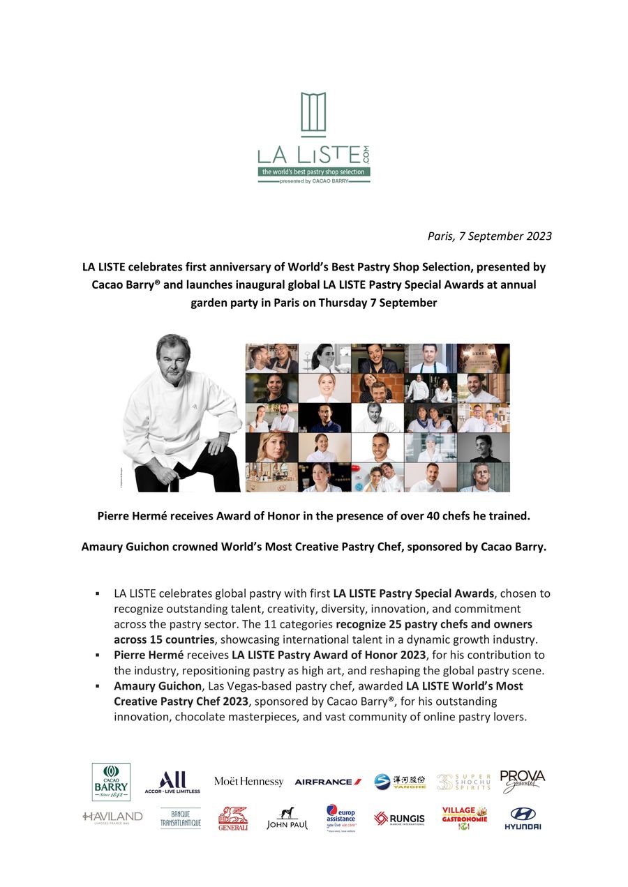 Press Release La Liste Pastry Awards 2023 Eng Final By Charles Guillot