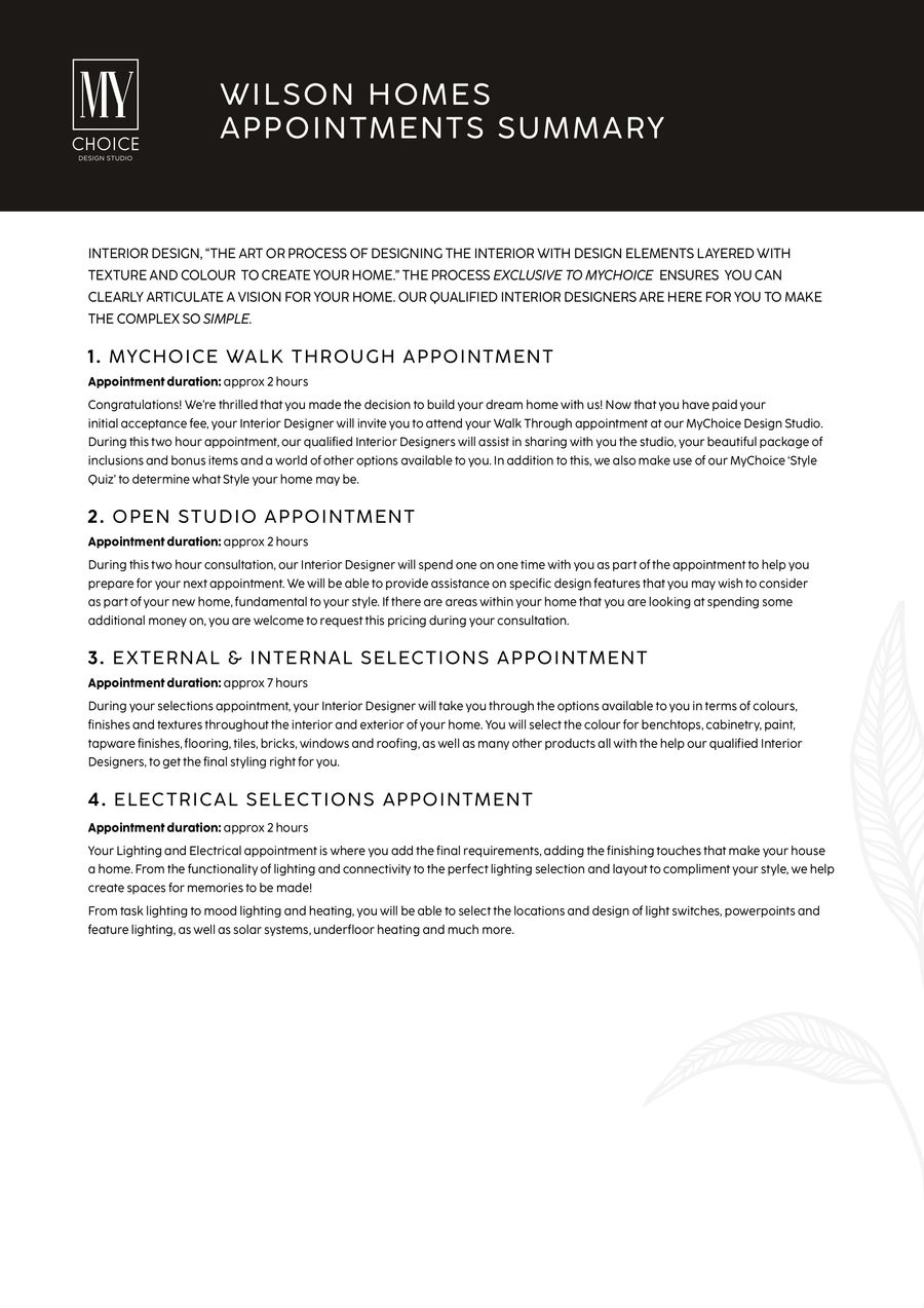 MyChoice Design Studio - Wilson Homes Appointments Summary by Xplore