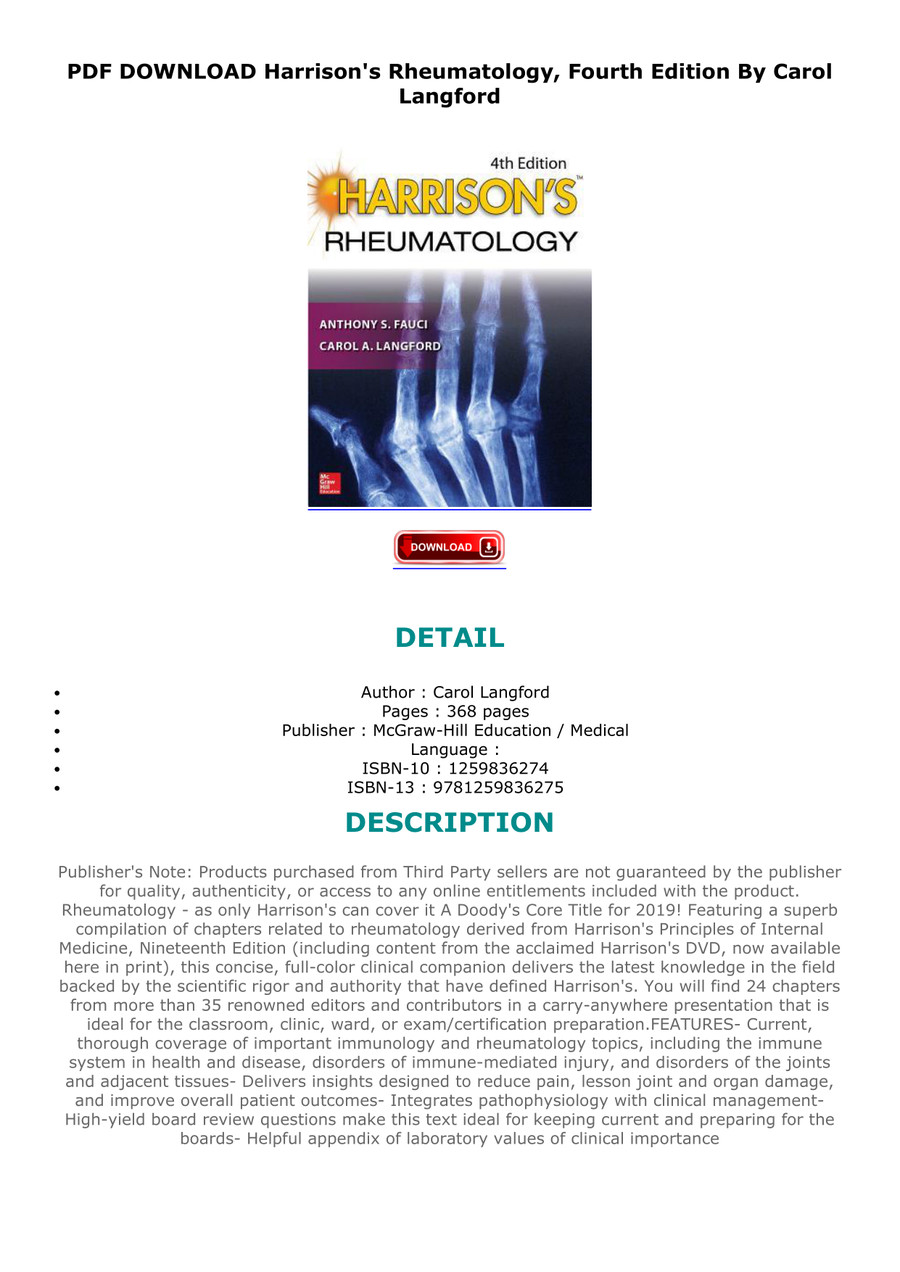 PDF DOWNLOAD Harrison's Rheumatology, Fourth Edition By Caro by ...